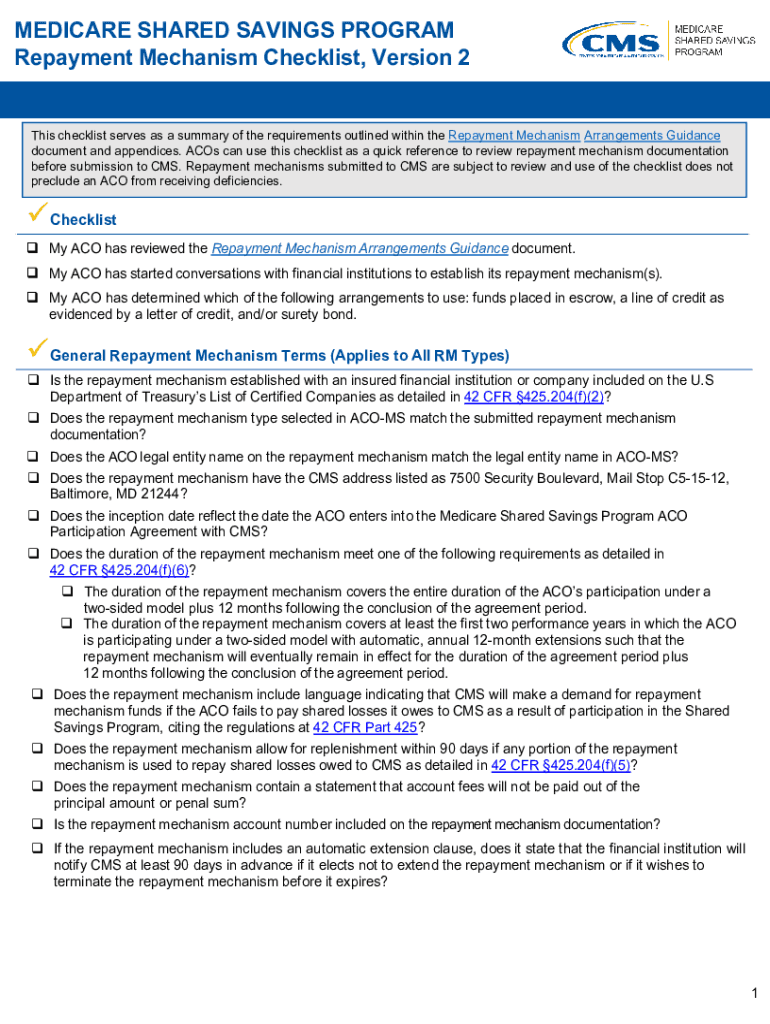 Fillable Online Medicare Shared Savings Program Repayment Mechanism ...