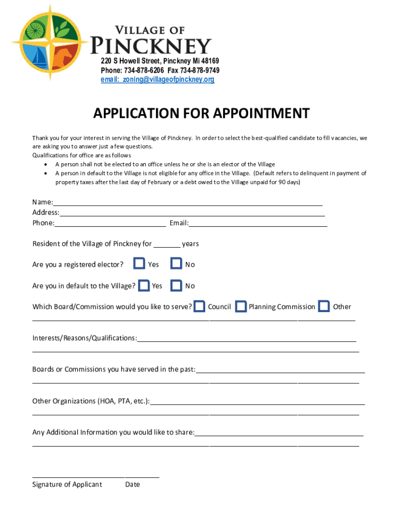 Fillable Online Village of Pinckney - The Gateway to Play % Fax Email ...