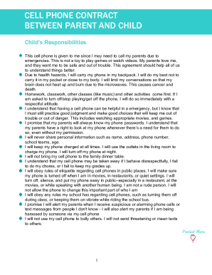Fillable Online CELL PHONE CONTRACT BETWEEN PARENT AND CHILD Fax Email ...