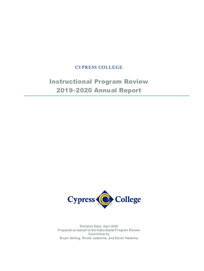 Fillable Online Instructional Program Review 20192020 Annual Report Fax ...