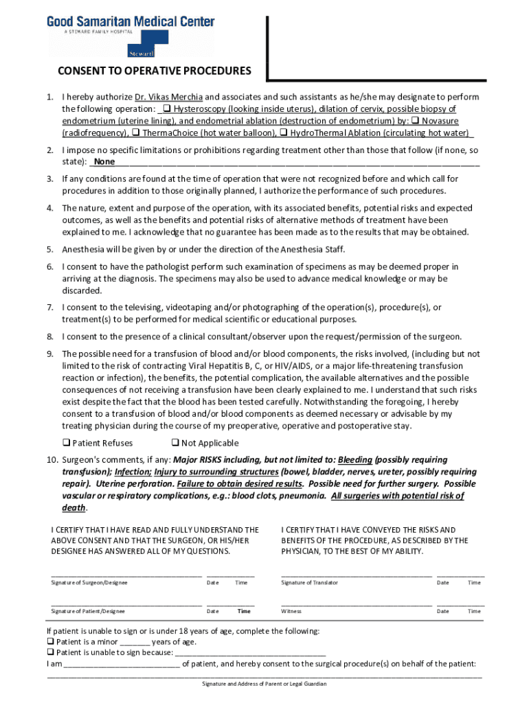 Fillable Online Surgical Consent Steward Endometrial Ablation Fax Email ...