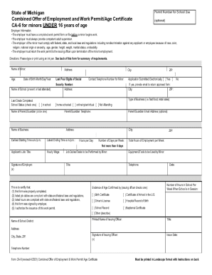 Fillable Online Combined Offer of Employment and Work Permit/Age ...