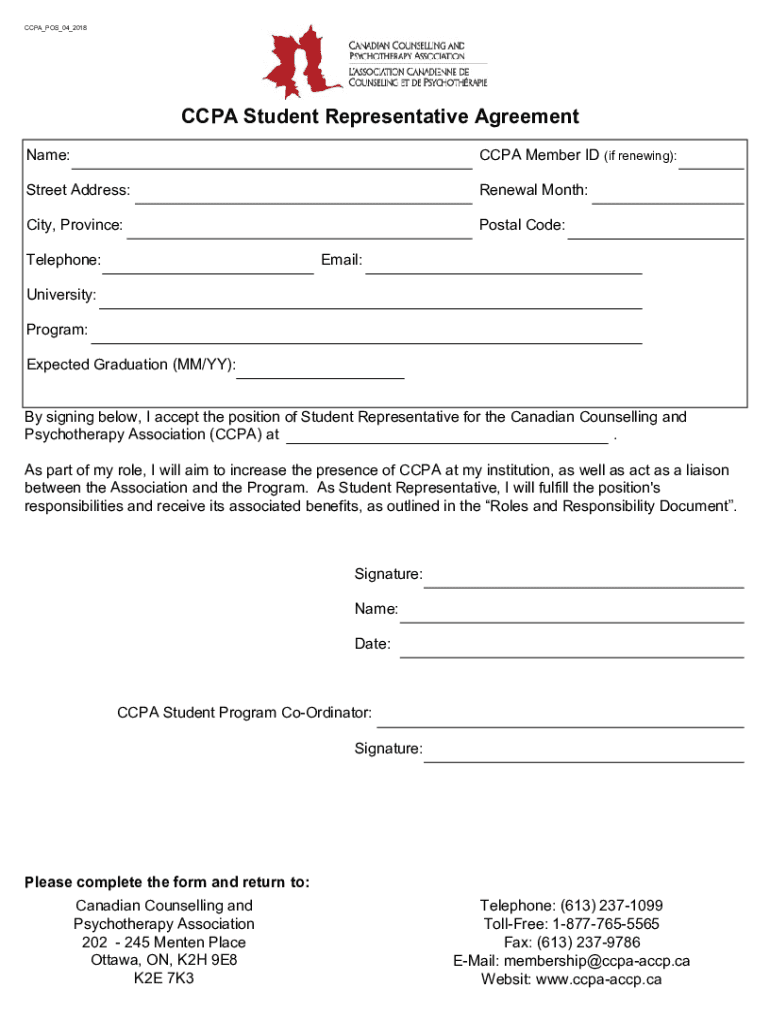Fillable Online CCPA Student Representative Agreement Fax Email Print ...