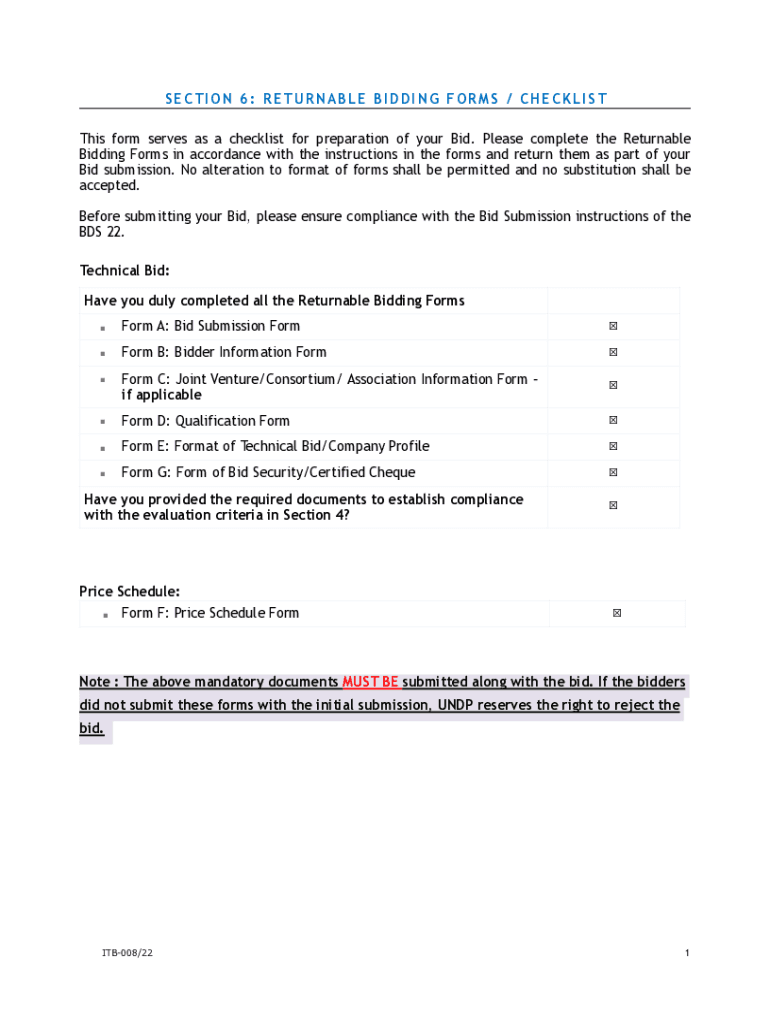 Fillable Online section 6: returnable bidding forms / checklist Fax ...