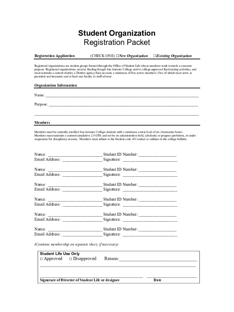 Fillable Online Student Organization Registration - Student & Campus ...