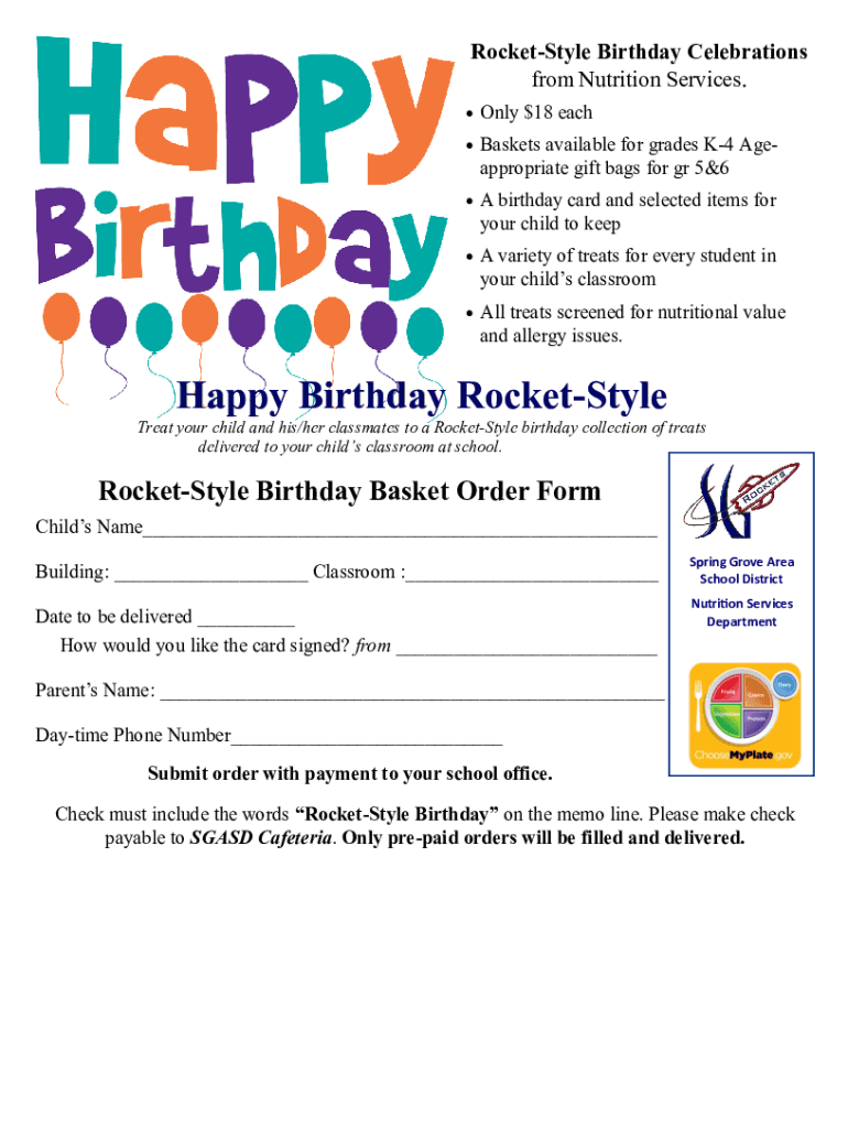 Fillable Online Rocket-Style Birthday Basket Order Form Fax Email Print ...