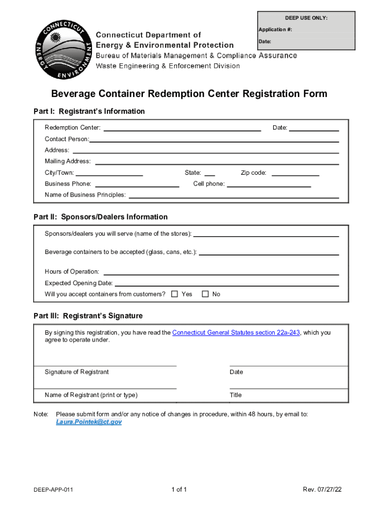 Fillable Online Beverage Container Redemption Center Registration Form ...