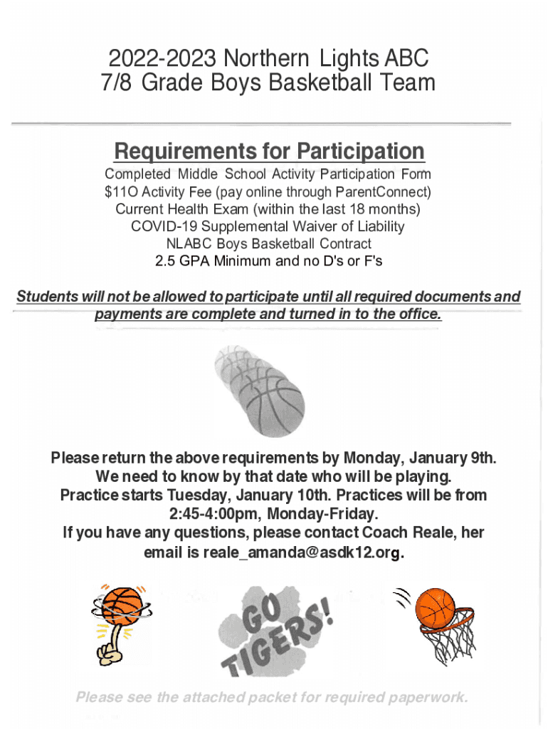 Fillable Online 2022-2023 Northern Lights ABC 7/8 Grade Boys Basketball Team Fax Email Print ...