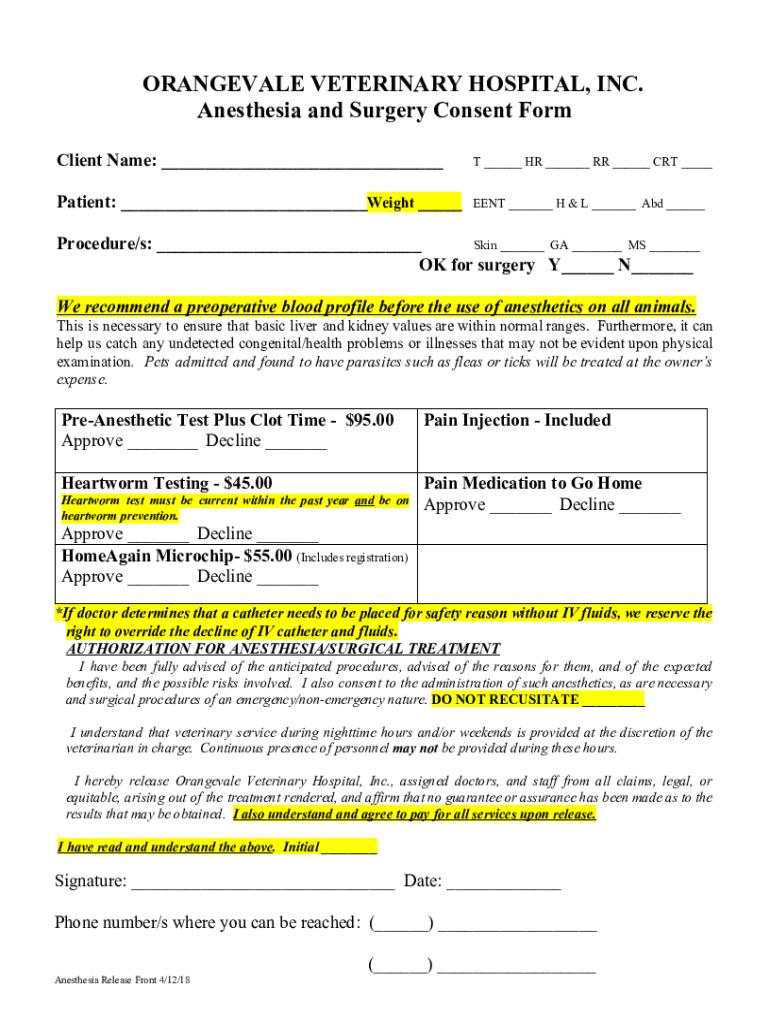 Fillable Online anesthesia/sedation/surgery consent form Fax Email ...