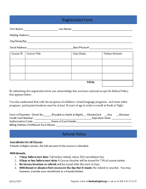 Fillable Online Registration Form Refund Policy Fax Email Print - pdfFiller