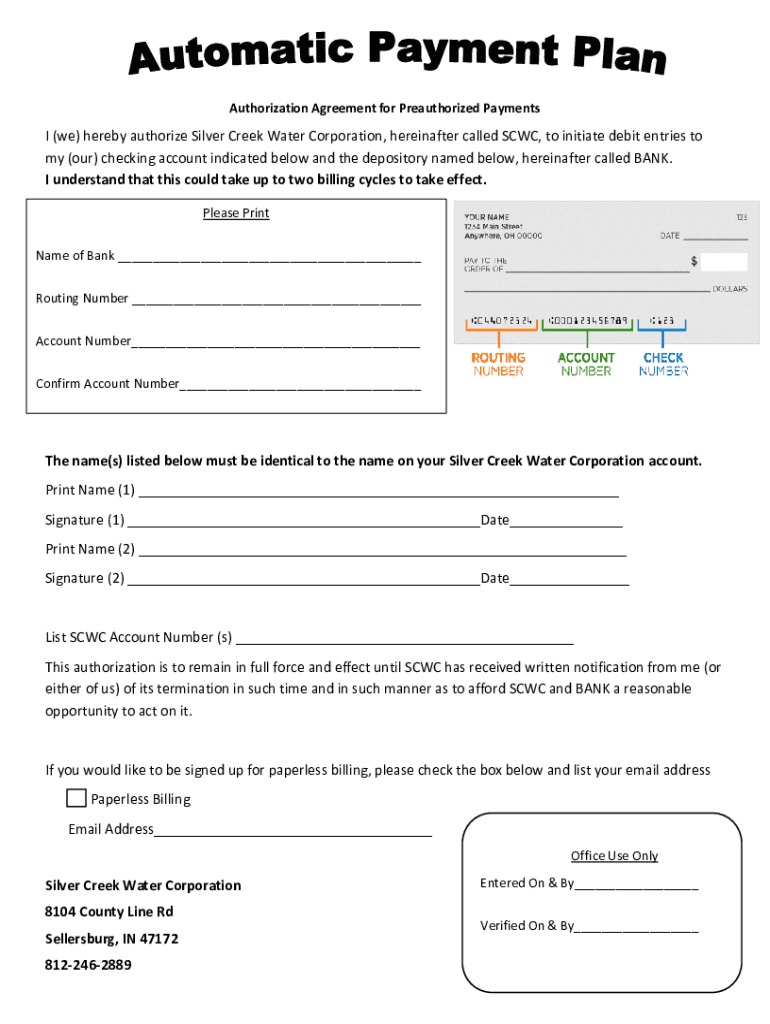 Fillable Online I (we) hereby authorize Silver Creek Water Corporation ...