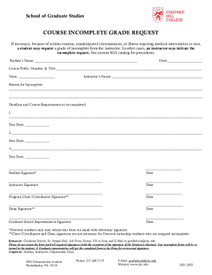 Fillable Online reasons for requesting an incomplete grade Fax Email ...