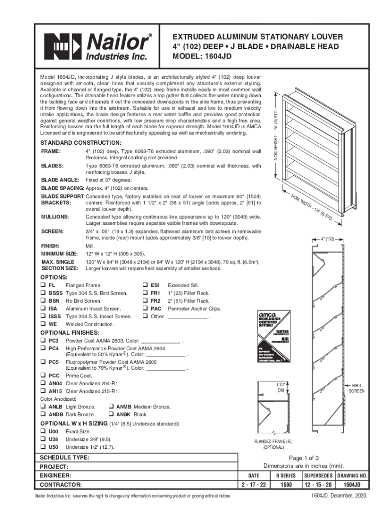 Fillable Online EXTRUDED ALUMINUM STATIONARY LOUVER 2" (51 Fax Email ...