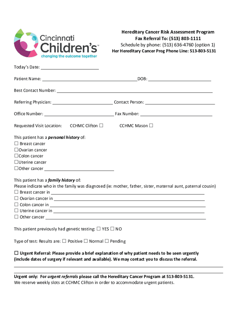Fillable Online Hereditary Cancer Risk Assessment Program Fax Referral ...
