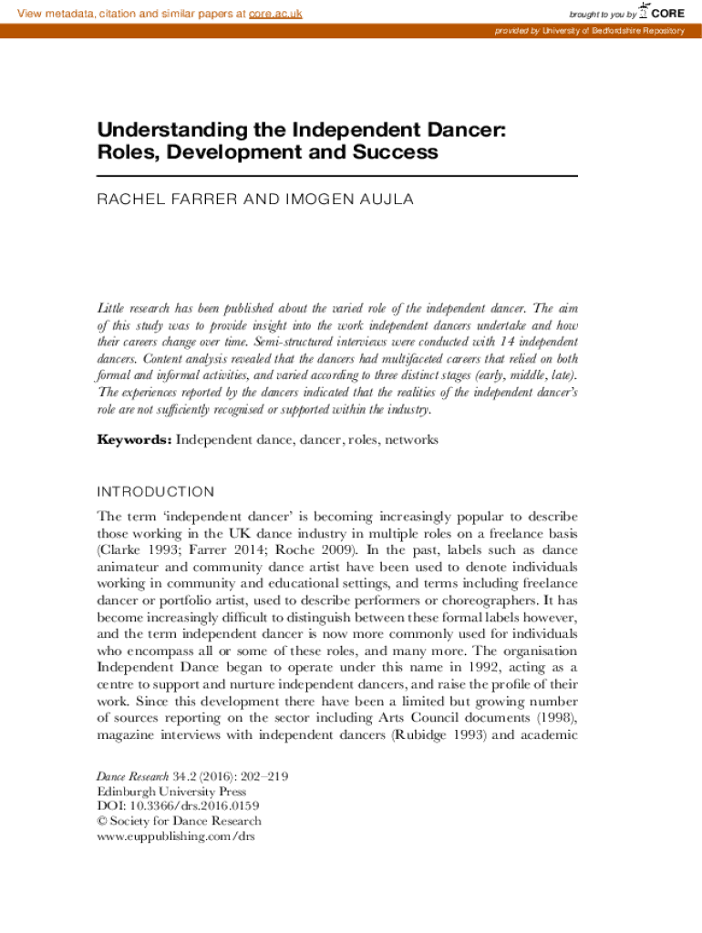 Fillable Online Independent dancers: roles, motivation and success ...