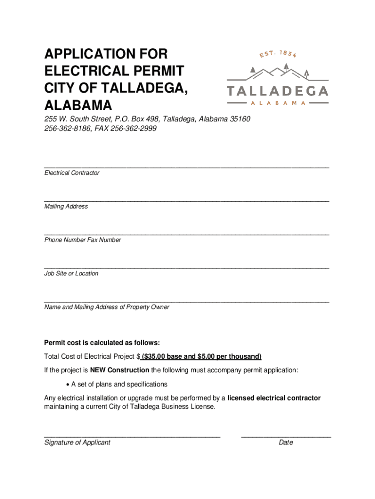 Fillable Online APPLICATION FOR ELECTRICAL PERMIT CITY OF ... Fax Email ...