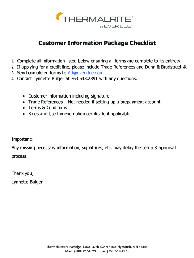 Fillable Online Customer Information Package Checklist Fax Email Print ...