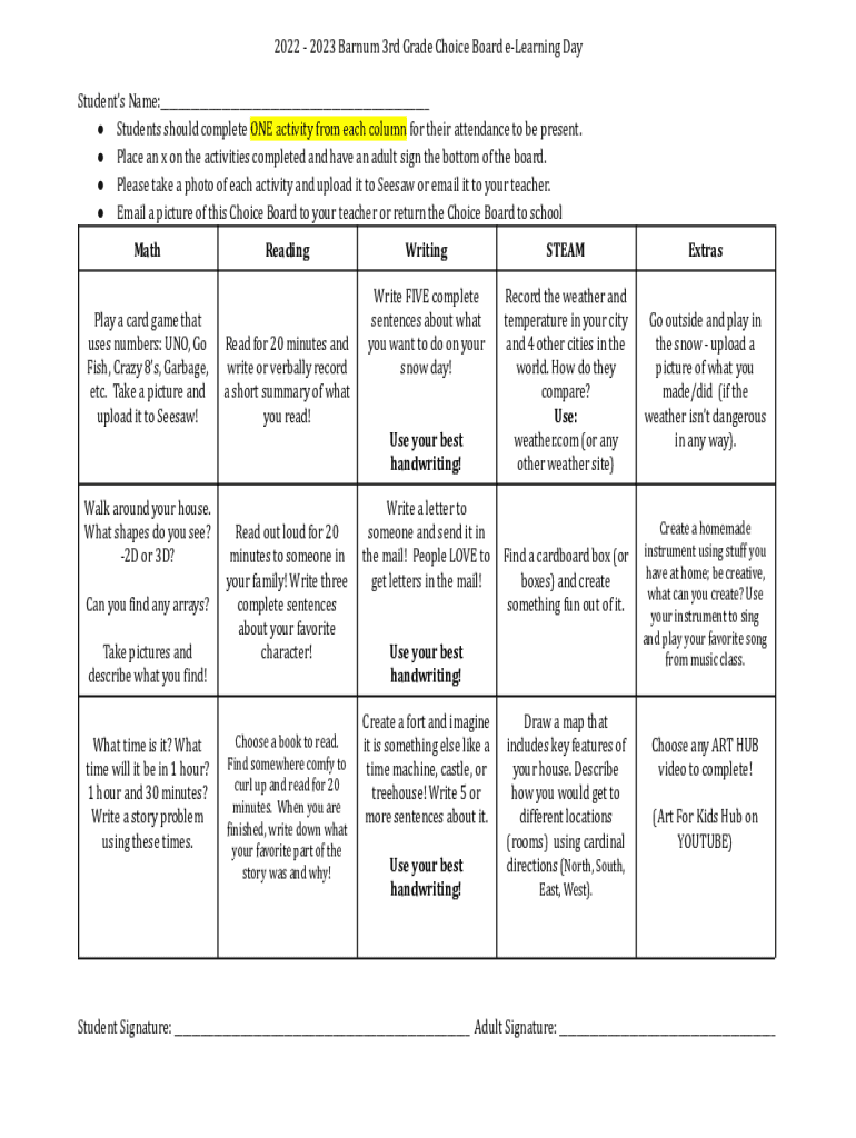 Fillable Online FREE E-learning choice boards - Sample Fax Email Print ...