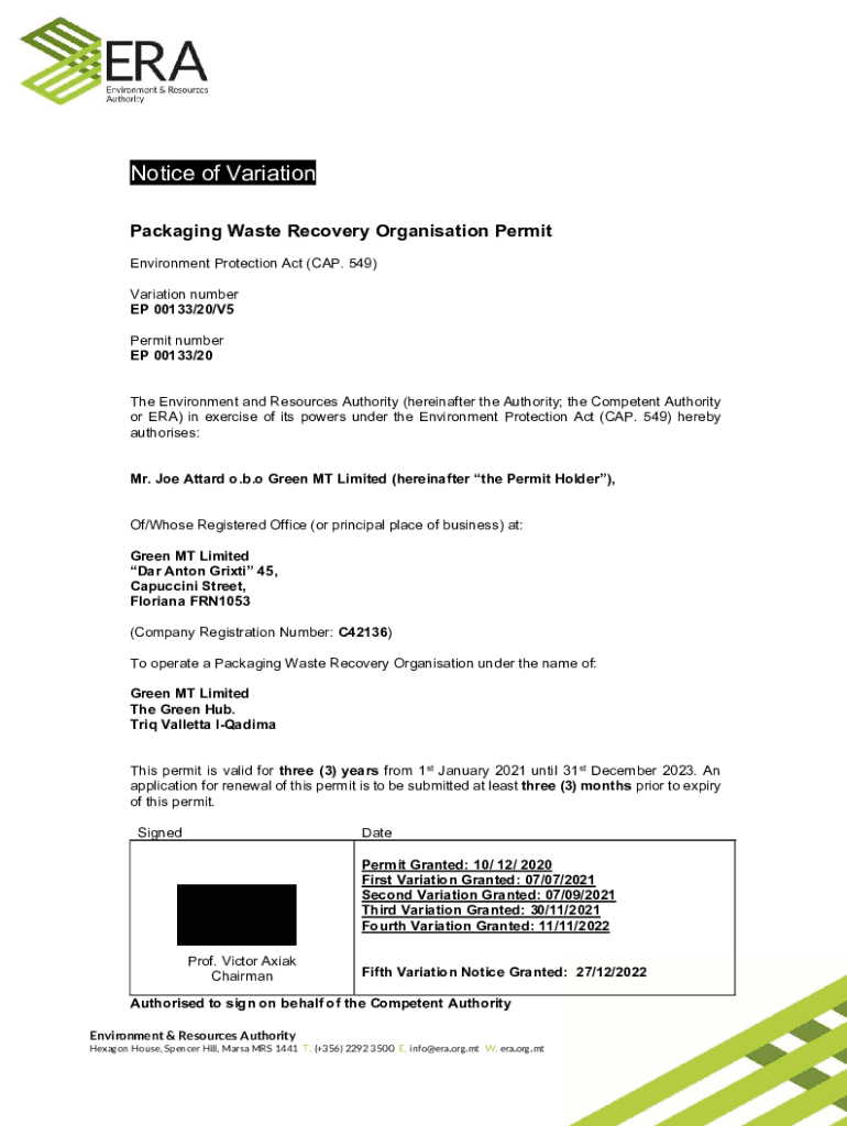 Fillable Online era org Packaging Waste Recovery Organisation Permit ...