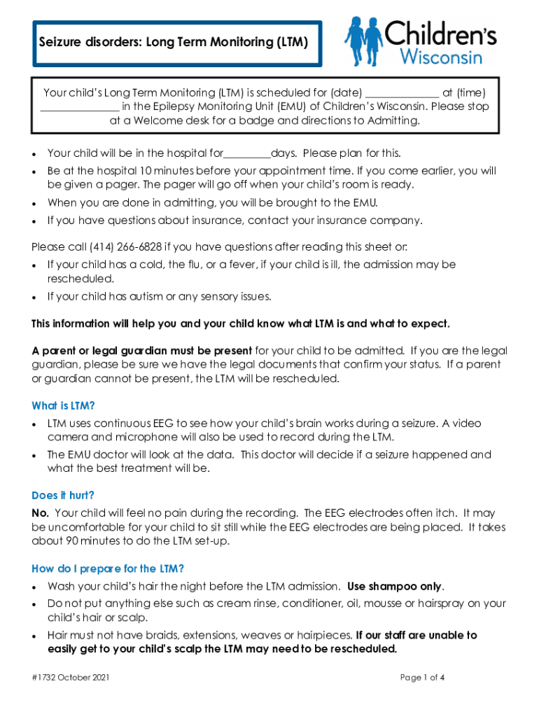 Fillable Online Seizure disorders: Long Term Monitoring (LTM) Fax Email ...