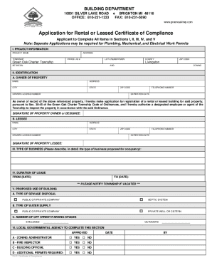 Fillable Online Application for Rental or Leased Certificate of ...