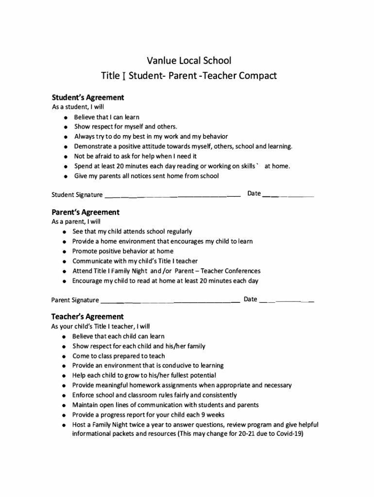 Fillable Online Vanlue Local School Title I Student- Parent -Teacher ...