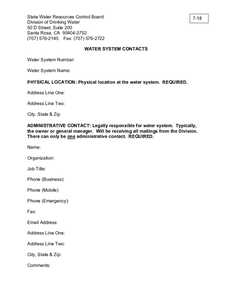 Fillable Online Division of Drinking Water 7-18b 50 D Street, Suite 200 Santa ... Fax Email ...