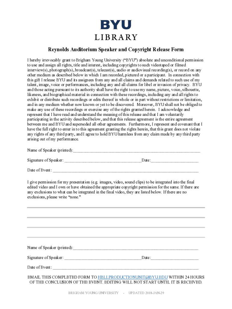 Fillable Online files lib byu Reynolds Auditorium Speaker and Copyright ...