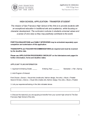 Fillable Online HIGH SCHOOL APPLICATION - TRANSFER STUDENT Fax Email ...