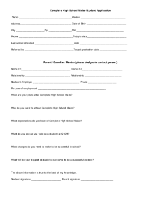 Fillable Online Complete High School Maize Student Application Fax ...