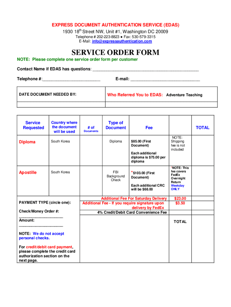 Fillable Online Express Document Authentication Services Order Form Fax Email Print - pdfFiller