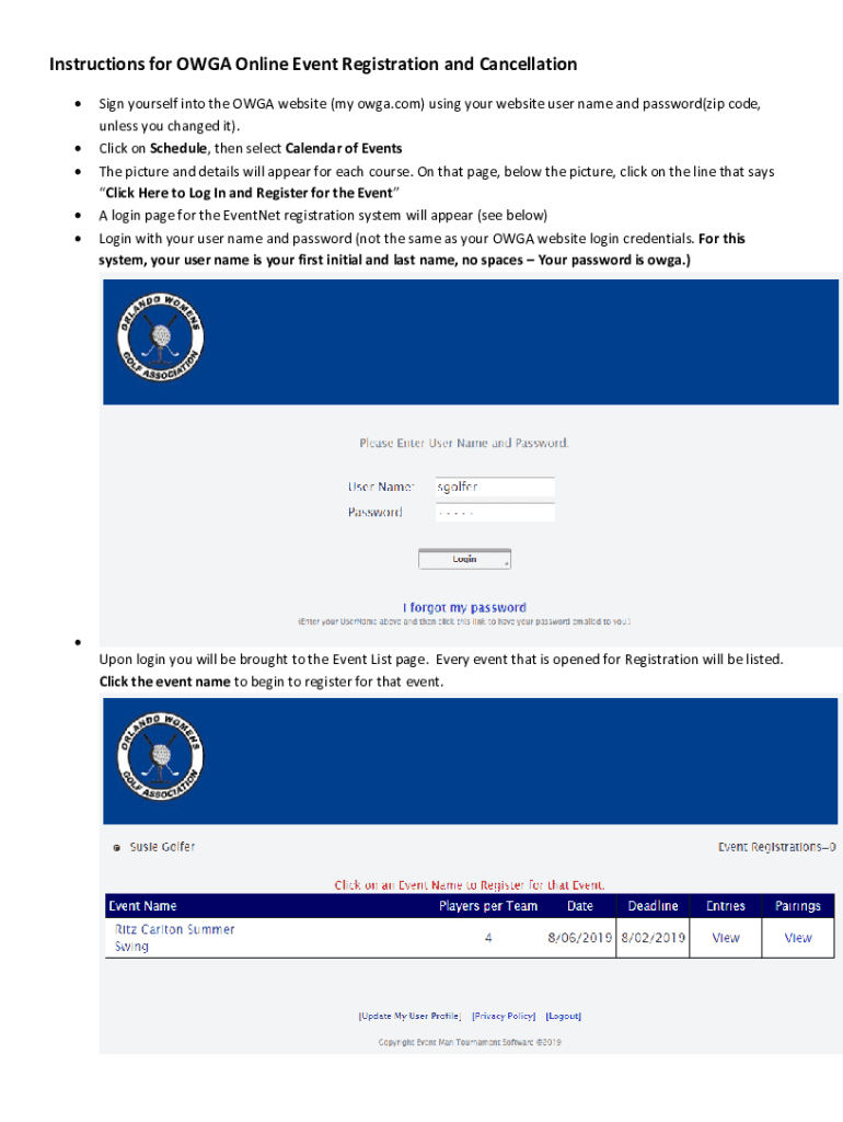 Fillable Online Instructions for OWGA Online Event Registration and ...