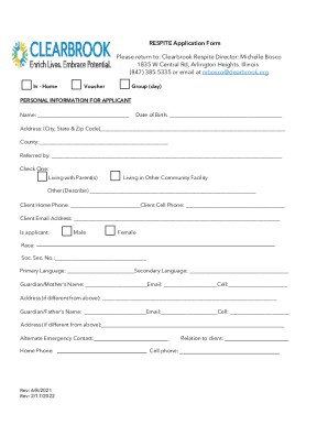 Fillable Online RESPITE Application Form Please return to Fax Email ...