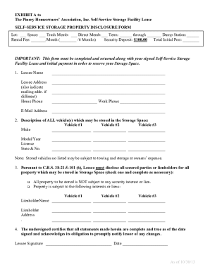 Fillable Online SELF-SERVICE STORAGE PROPERTY DISCLOSURE ... Fax Email ...