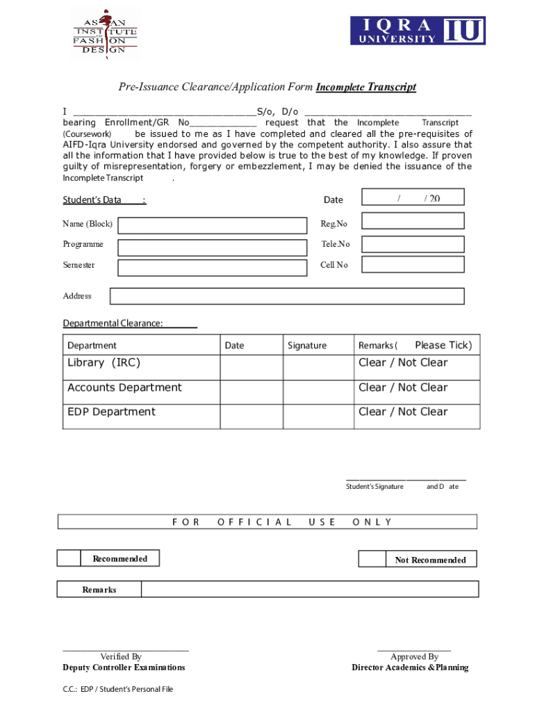 Fillable Online incomplete-transcript-application Fax Email Print ...