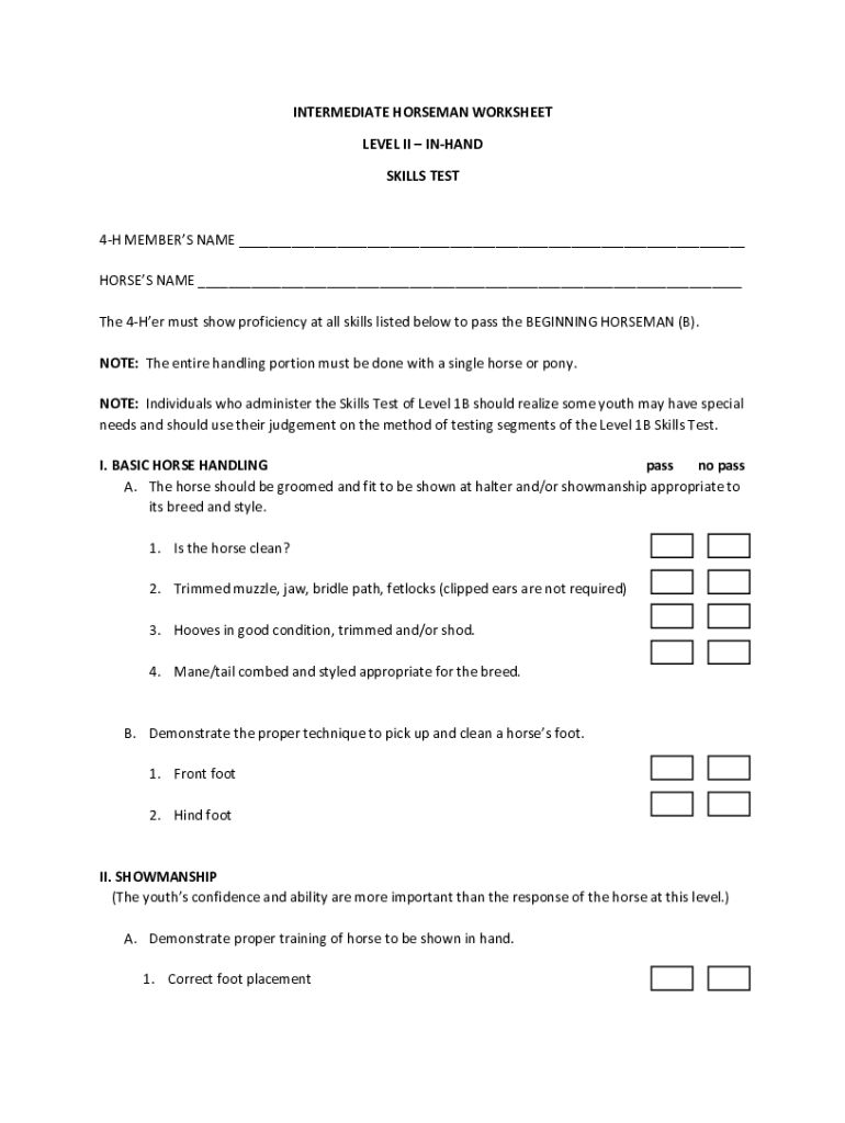 Fillable Online 4h unl LEVEL 2 4-H Horsemanship Riding Skills ...