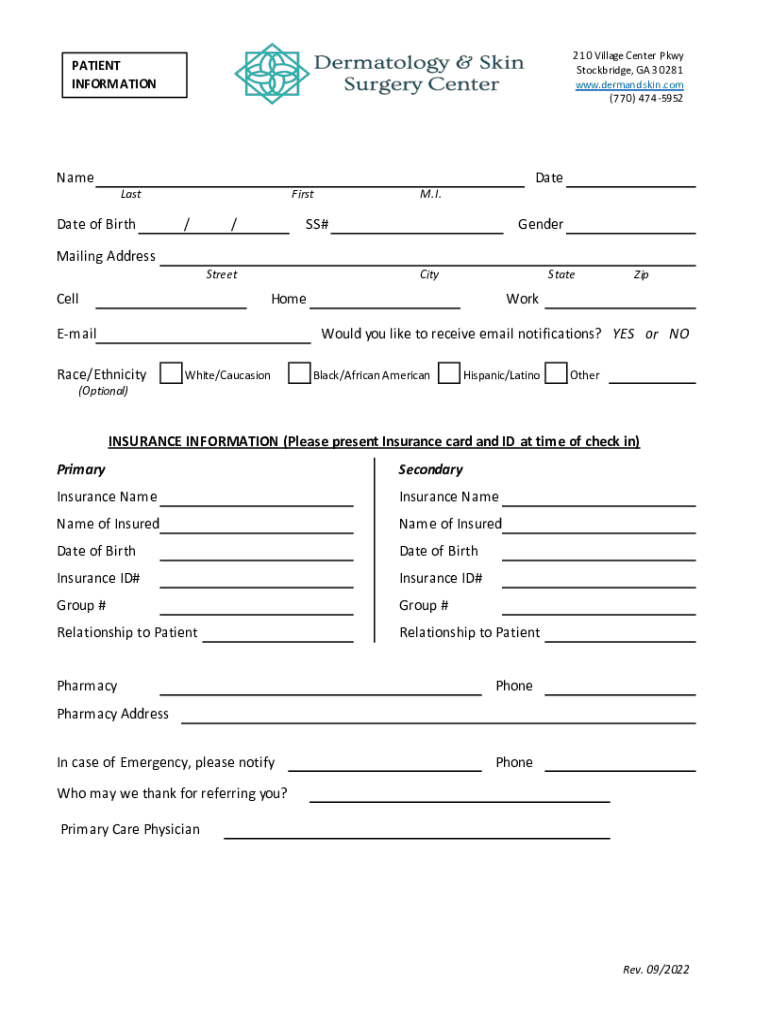 Fillable Online Our Servicesdermatology And Skin Surgery Center Fax Email