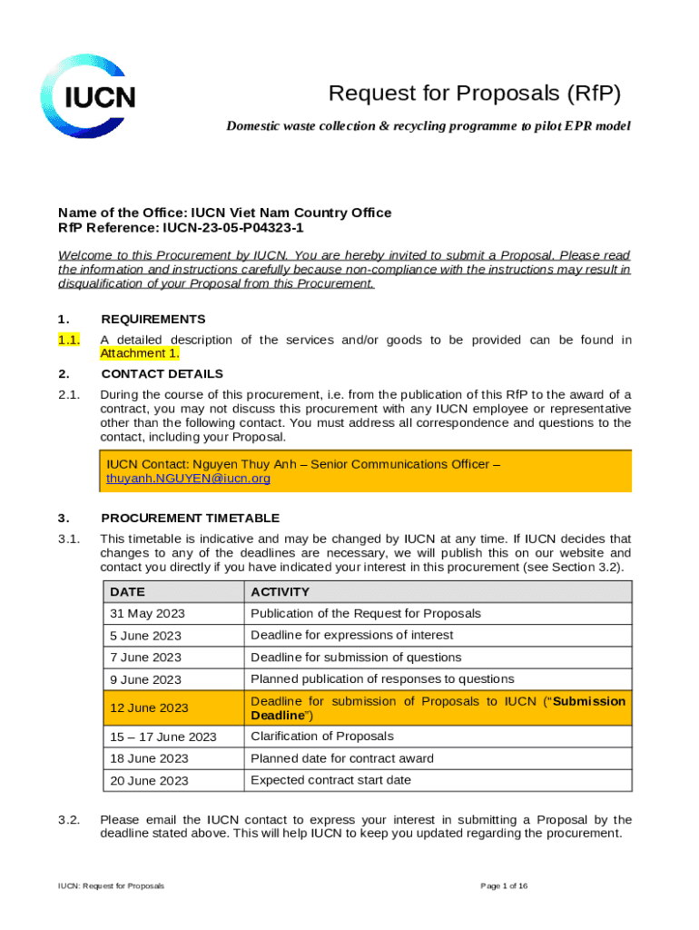 REQUEST FOR PROPOSALS (RFP) SOLID WASTE ... Doc Template | pdfFiller
