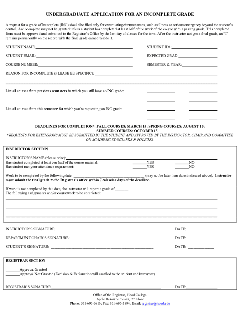 Fillable Online Undergrad Incomplete Grade Form. ... Fax Email Print ...