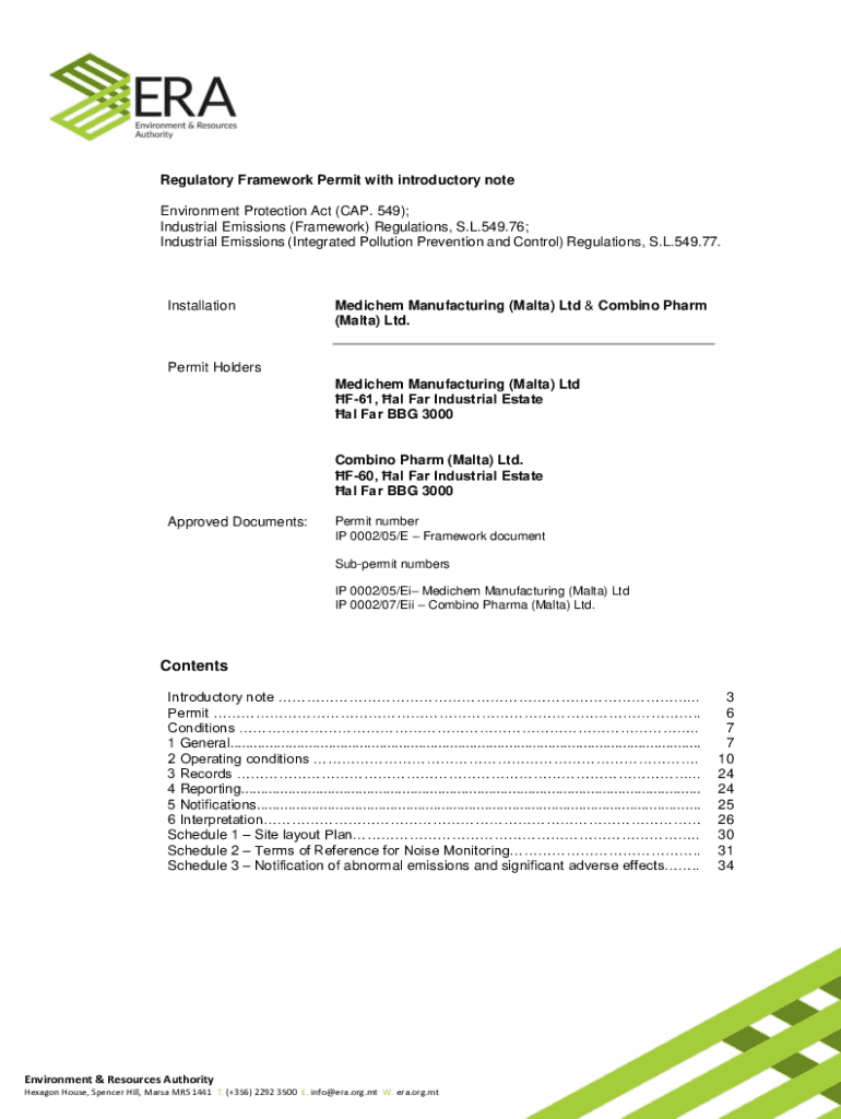 Fillable Online era org Regulatory Framework Permit with introductory ...