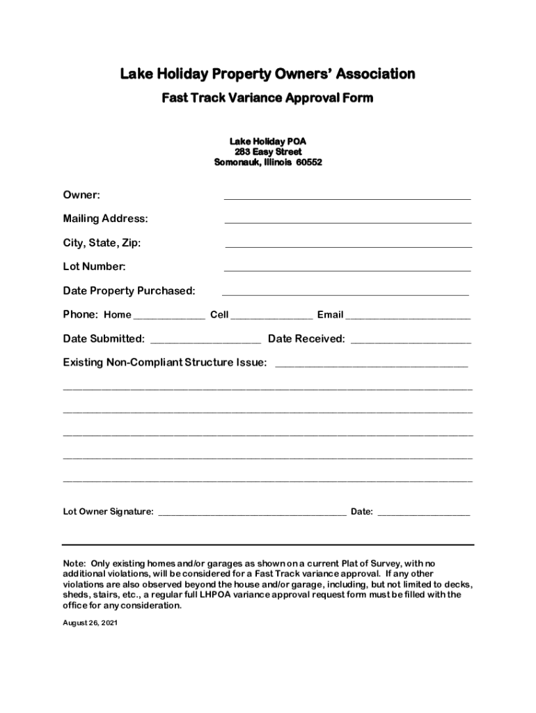 Fillable Online Fast Track Variance Approval Form Fax Email Print - pdfFiller