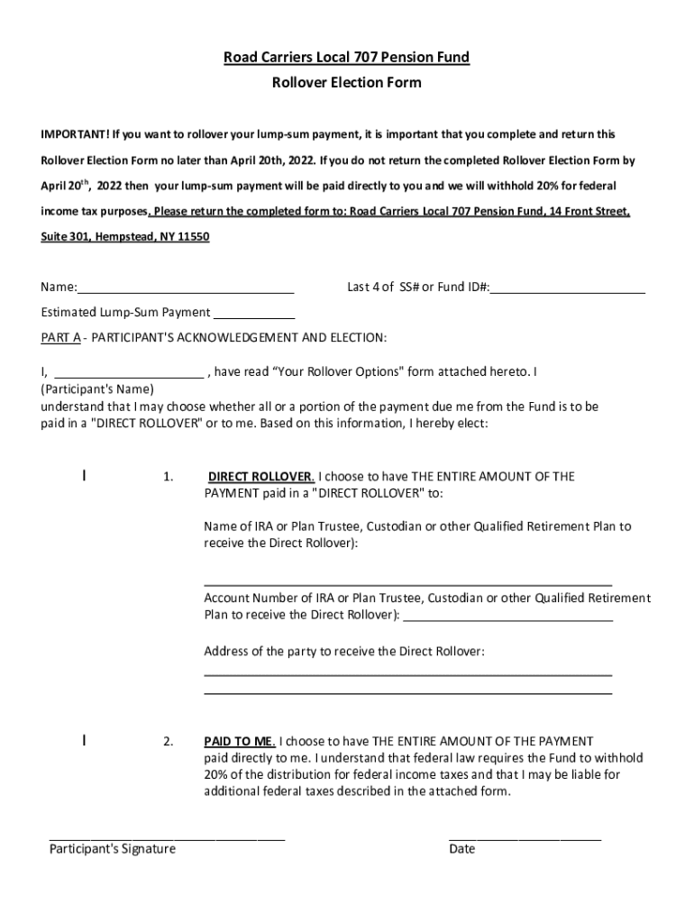 Fillable Online 707 Rollover Form April 20th due date.docx Fax Email ...