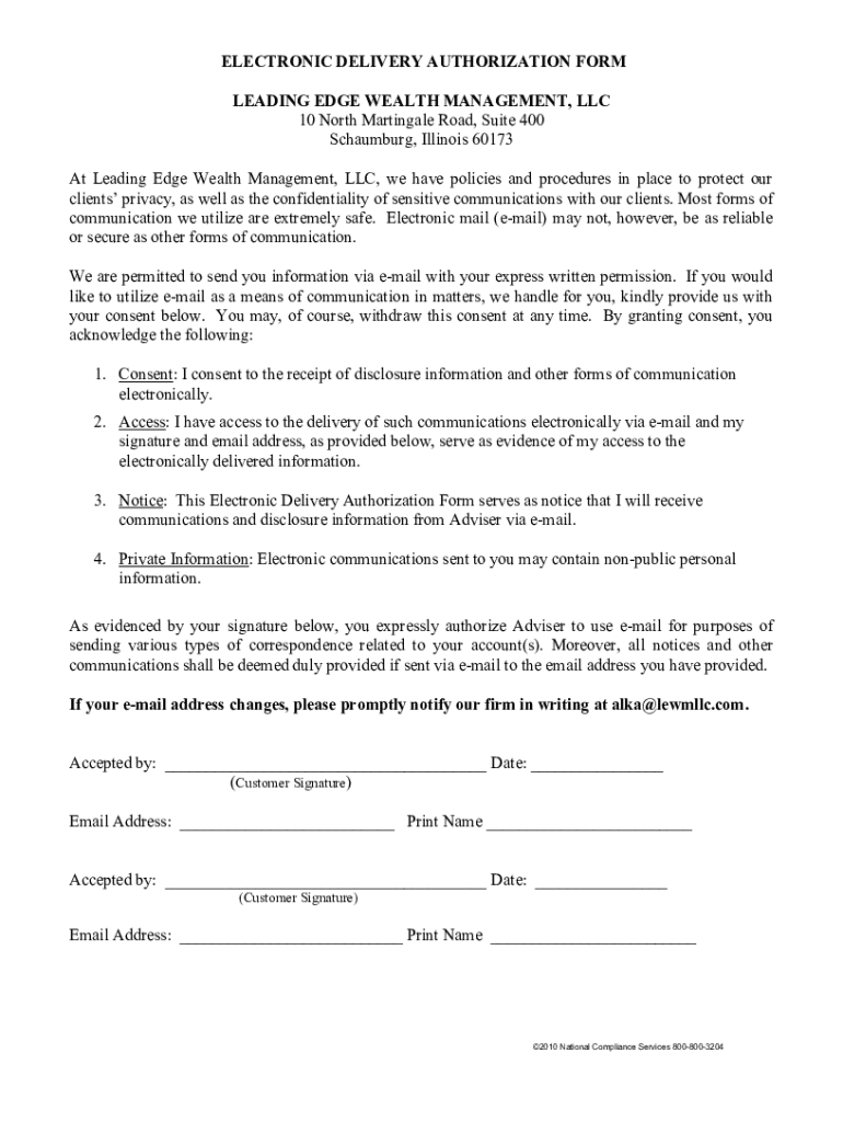 Fillable Online electronic delivery authorization form leading edge ...