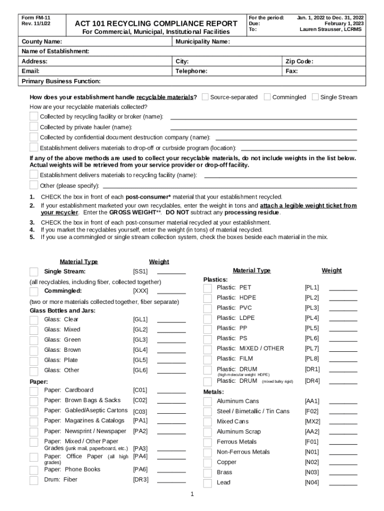 act 101 recycling compliance report Doc Template | pdfFiller