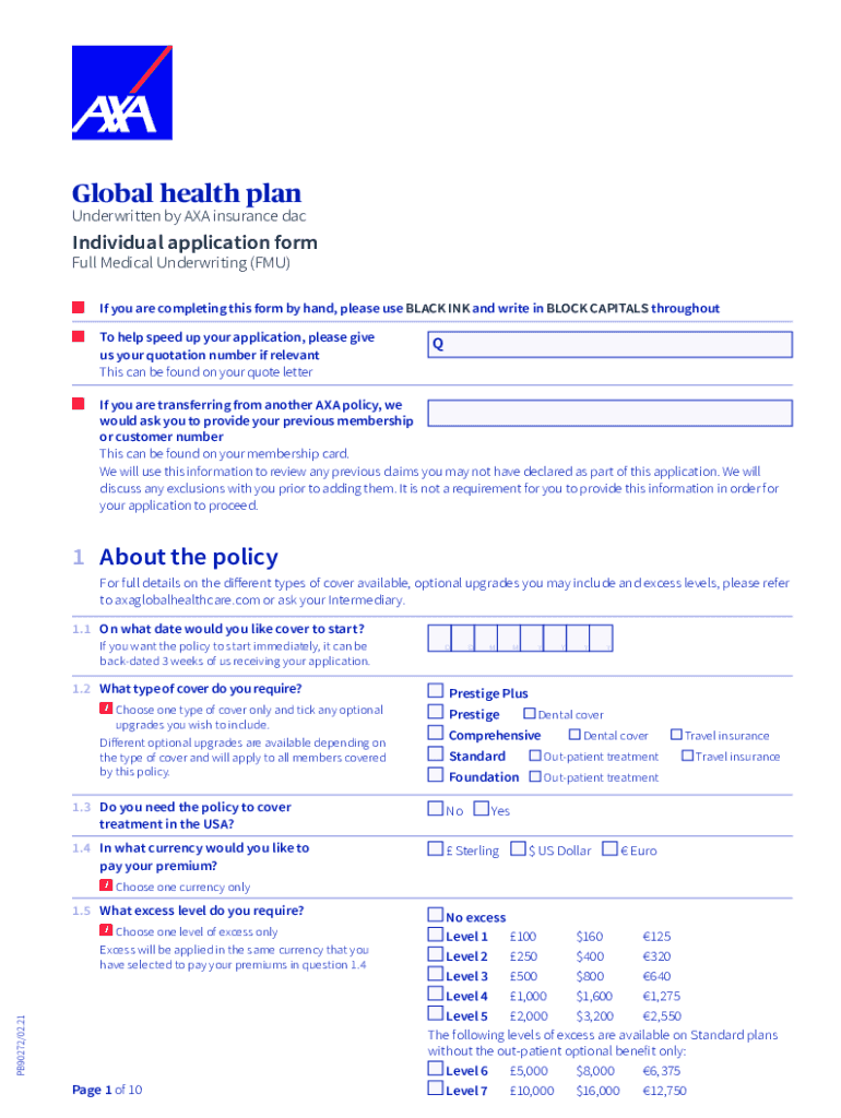 Fillable Online individual global health plan fmu application form germany declaration dac Fax ...