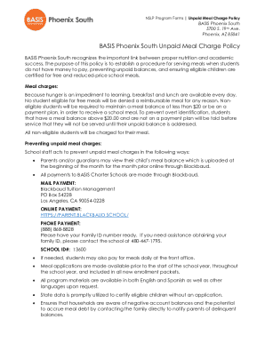 Fillable Online NSLP Program FormsUnpaid Meal Charge Policy Fax Email ...