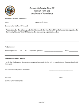 Fillable Online Community Service Time Off Request Form and Certificate ...