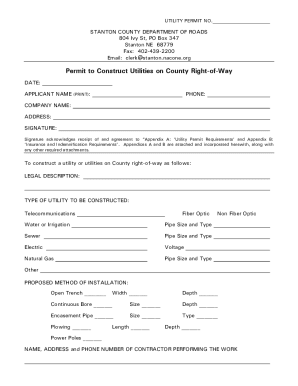 Fillable Online Permit to Construct Utilities on County Right-of-Way ...