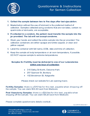 Fillable Online Questionnaire & Instructions for Semen Collection Fax ...