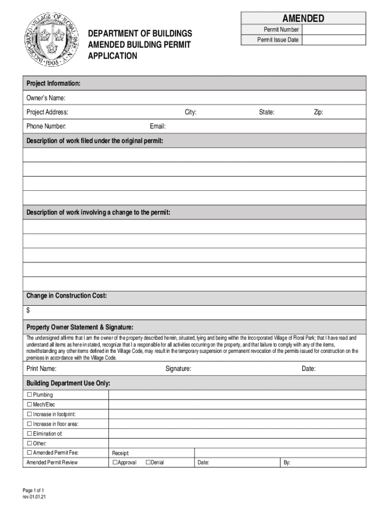 Fillable Online AMENDED BUILDING PERMIT Fax Email Print - pdfFiller